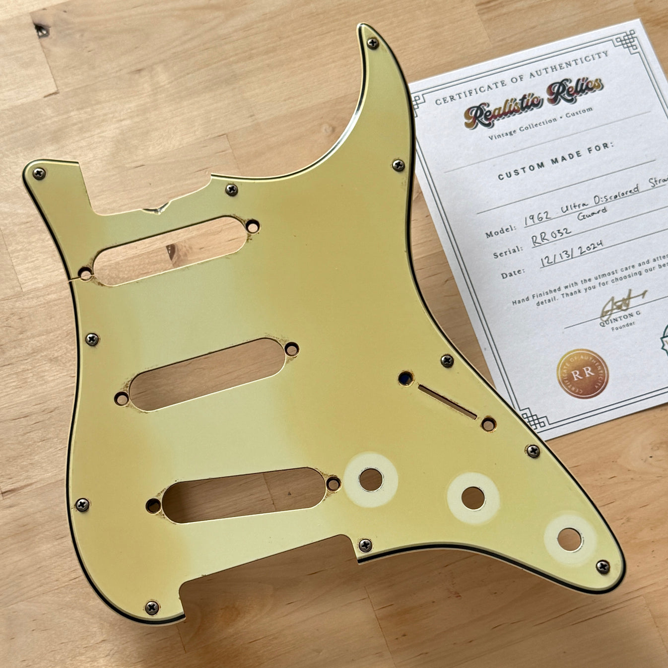ONE OFF • Ultra Discolored 1962 Strat® Pickguard in Mint – Realistic Relics